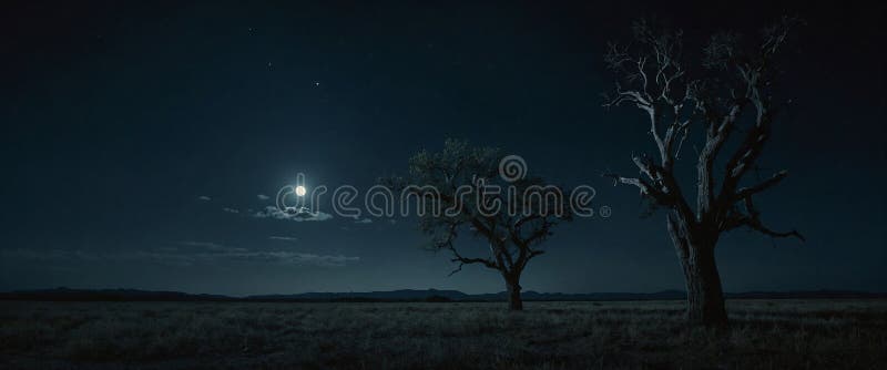The Moon and Some Trees in a Field with the Moonlight Behind Them Stock ...