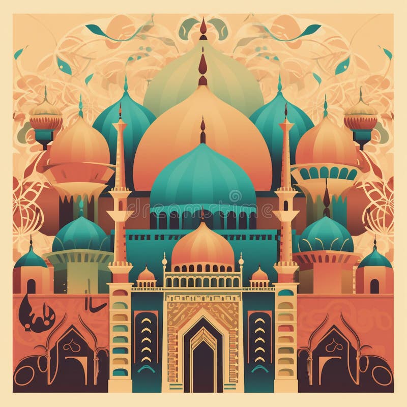 AI Generated Illustration of a Mosque Architecture Design with Tiered ...
