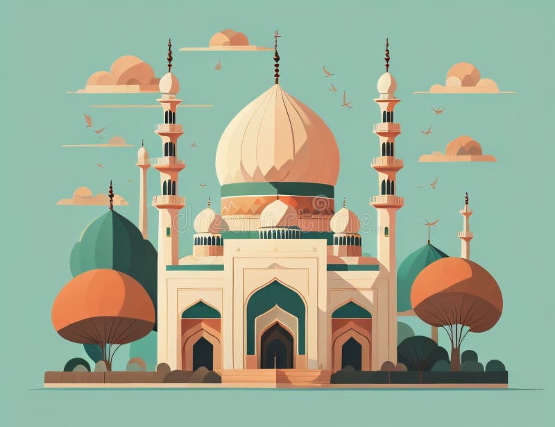 AI Generated Illustration of a Mosque Surrounded by Lush Trees Stock ...