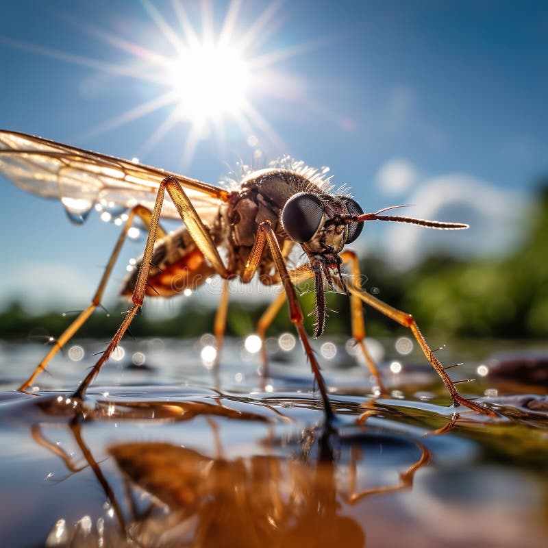 AI-generated Illustration of a Mosquito Hovering Over a Shallow Pool of ...
