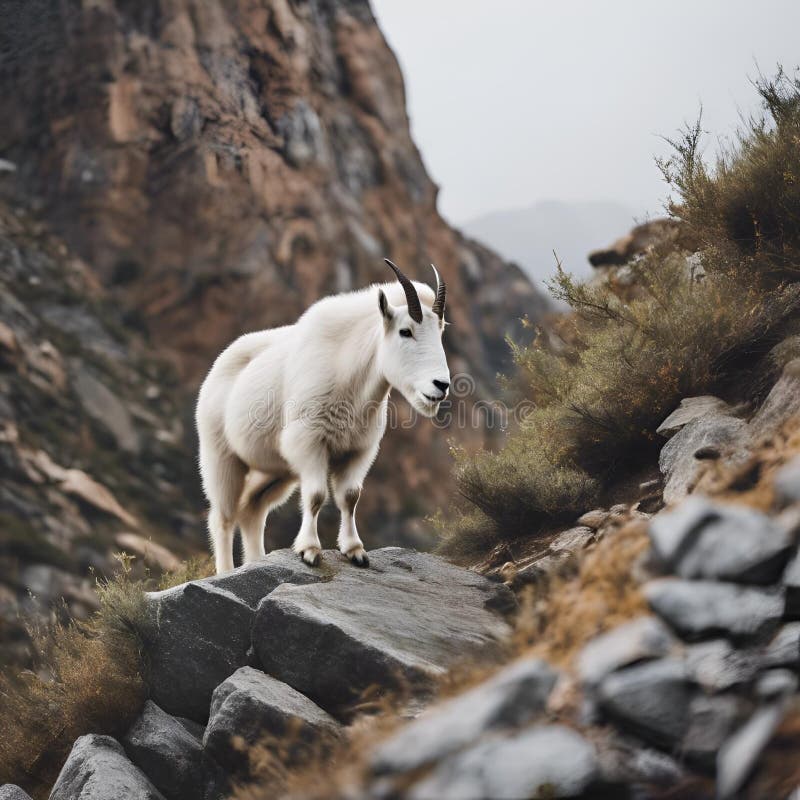 AI-generated Illustration of a Mountain Goat on Rocky Terrain with a ...