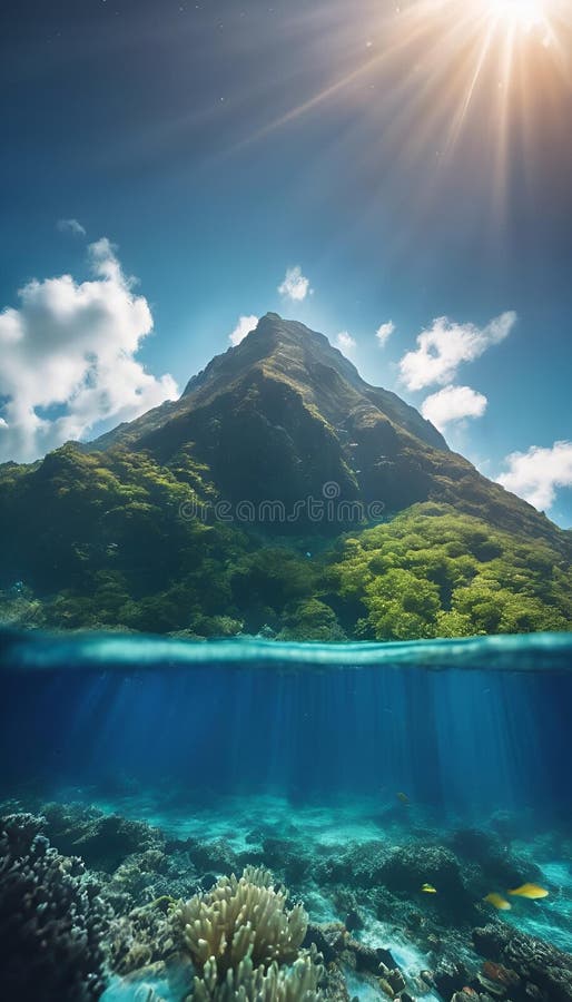 AI Generated Illustration of a Mountain in the Ocean, a Deep Underwater ...
