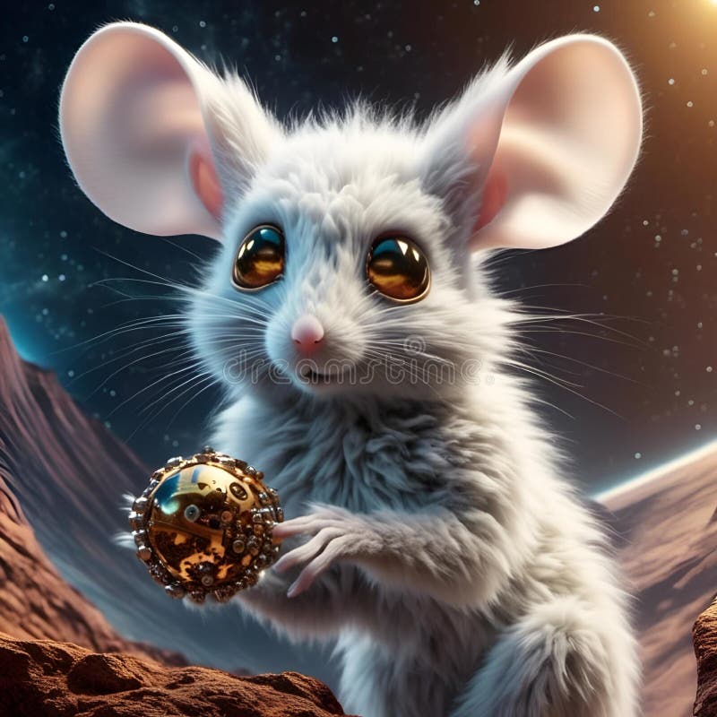 AI Generated Illustration of a Mouse Grasping a Metallic Sphere Stock ...