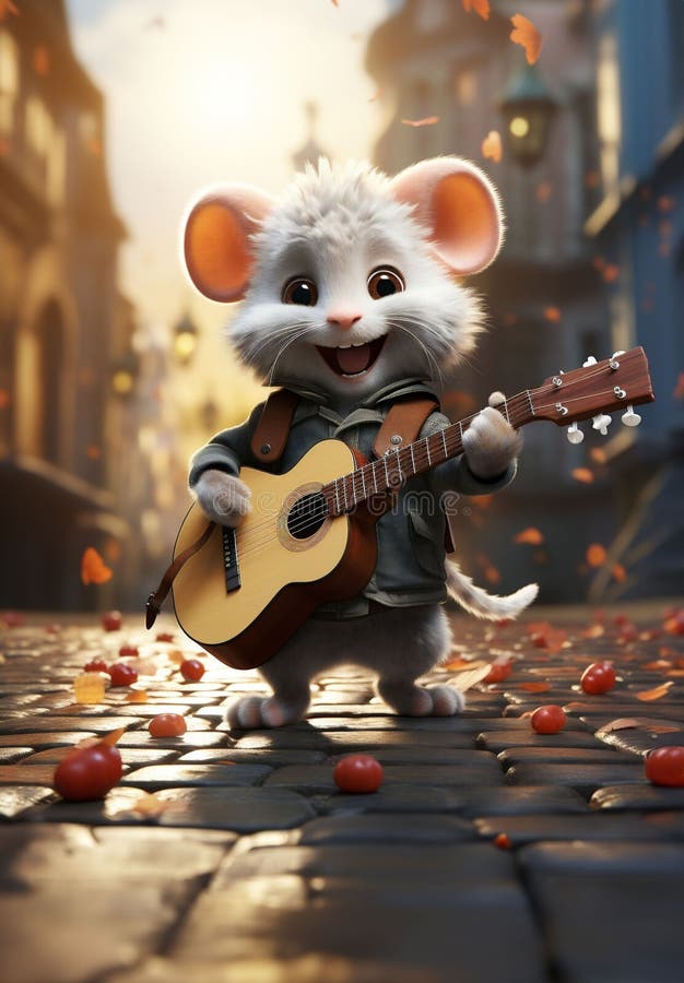 AI Generated Illustration of a Mouse Playing Guitar Stock Illustration ...