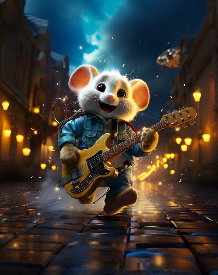 AI Generated Illustration of a Mouse Playing Guitar Stock Illustration ...