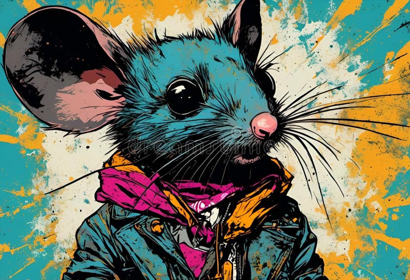 AI Generated Illustration of a Mouse Wearing a Jacket Against a Vibrant ...