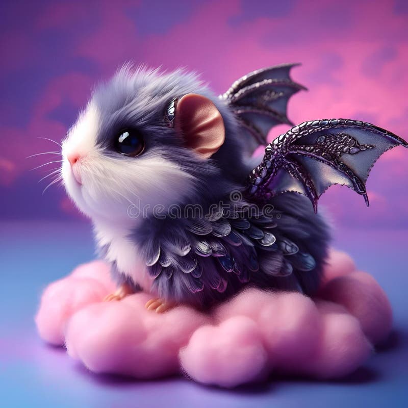 AI Generated Illustration of a Mouse with Wings on a Fluffy Cloud Pile ...