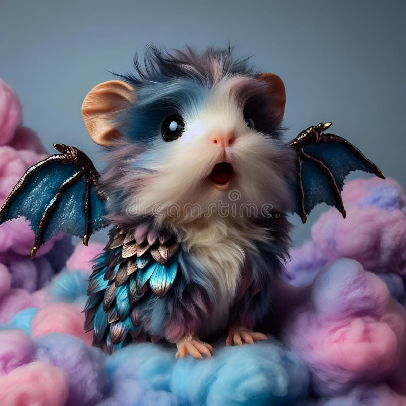 AI Generated Illustration of a Mouse with Wings on a Fluffy Cloud Pile ...