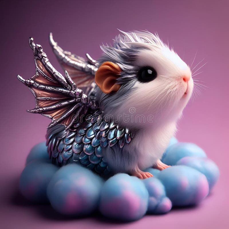 AI Generated Illustration of a Mouse with Wings on a Fluffy Cloud Pile ...