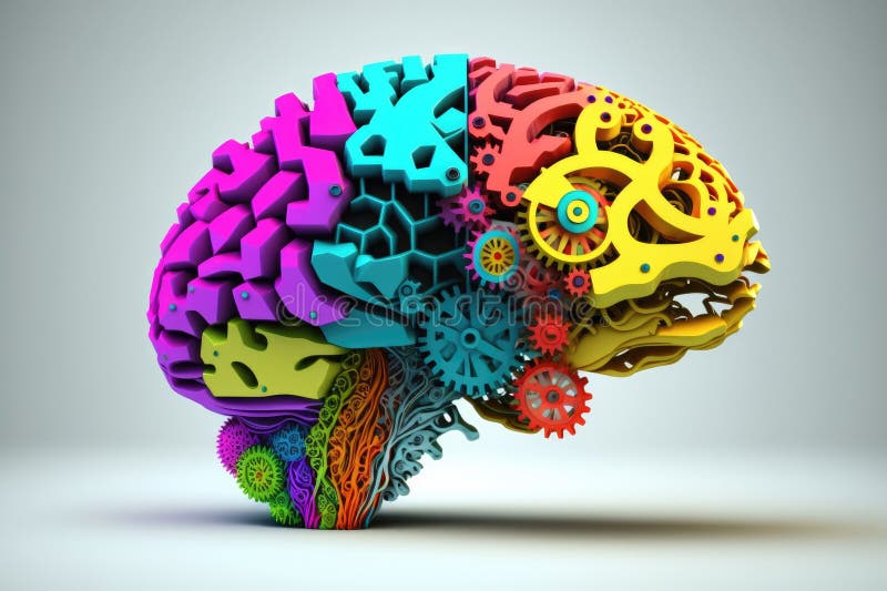 AI Generated Illustration of a Multicolor Human Brain Presented with ...