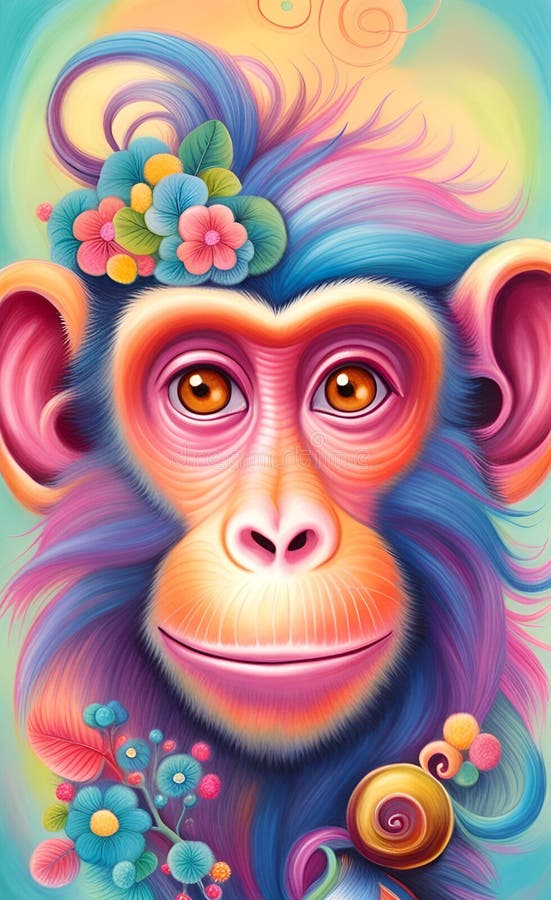 AI Generated Illustration of a Multicolor Monkey Stock Photo - Image of ...