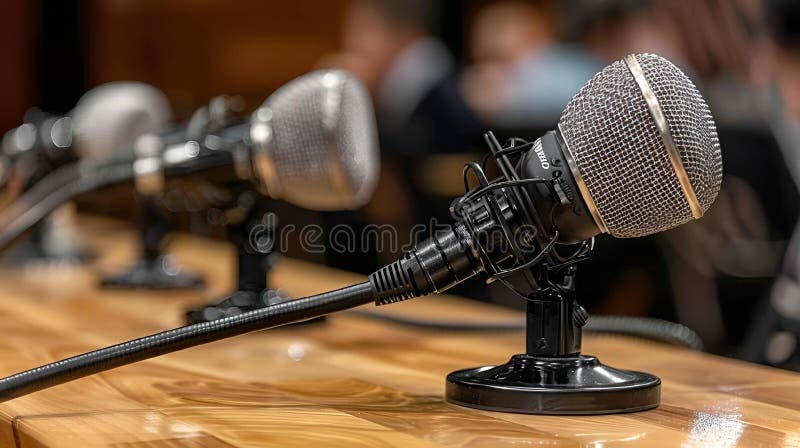 AI Generated Illustration of Multiple Microphones Placed on a ...