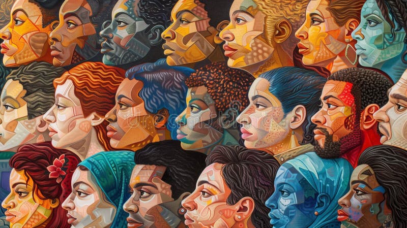 AI Generated Illustration of Multiple Painted Heads Resembling a Mural ...