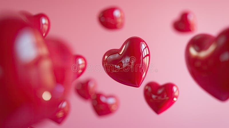 AI Generated Illustration of Multiple Red Heart-shaped Balloons Drift ...
