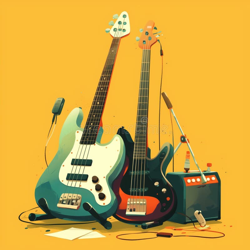 AI Generated Illustration of Musical Instruments Including Guitars on a ...