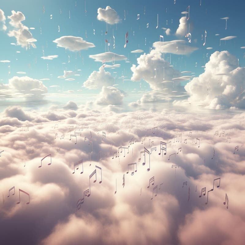 AI Generated Illustration of Musical Notes in Fluffy Clouds in the Sky ...