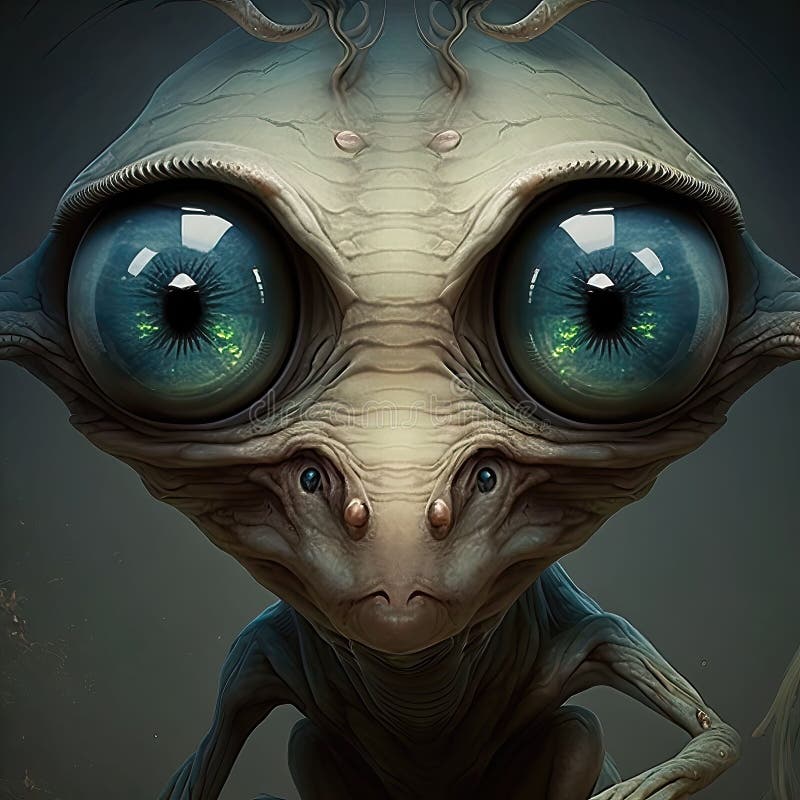 AI Generated Illustration of a Mysterious Alien Creature, with Two Large Blue and Green Eyes ...
