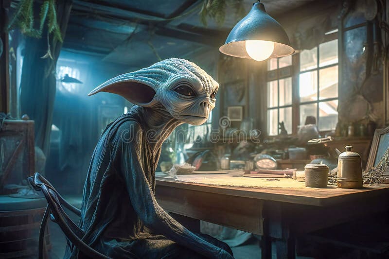 AI Generated Illustration of a Mysterious Creature Sitting at the Desk ...
