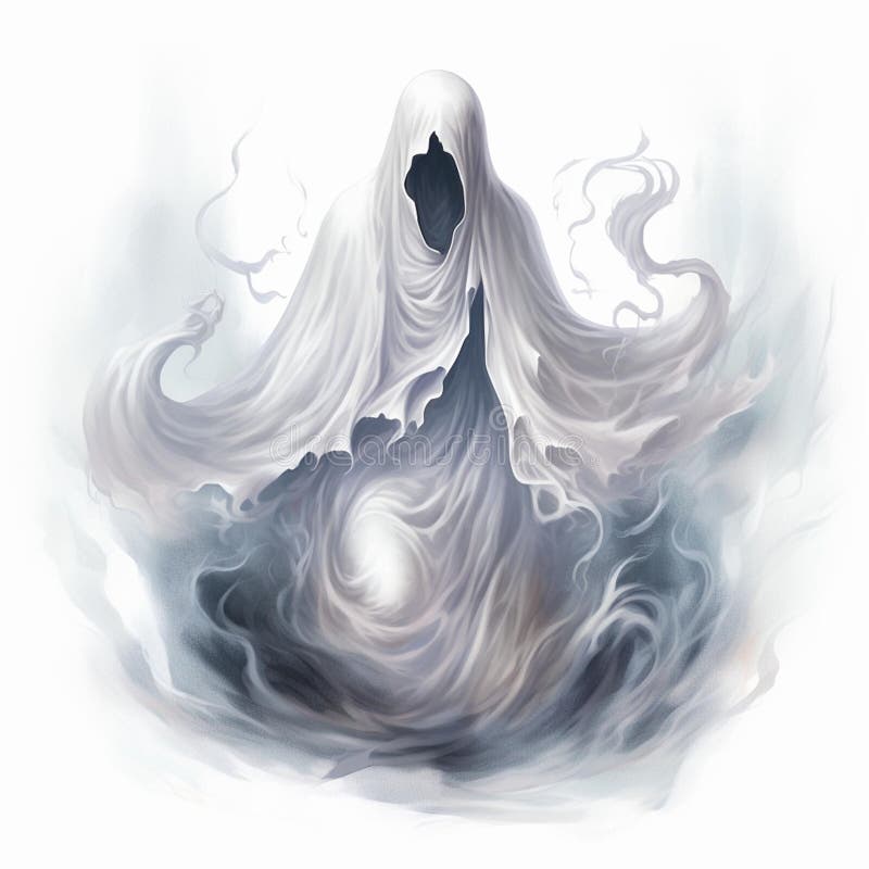 AI Generated Illustration of a Mysterious Ghost-like Figure on a White ...