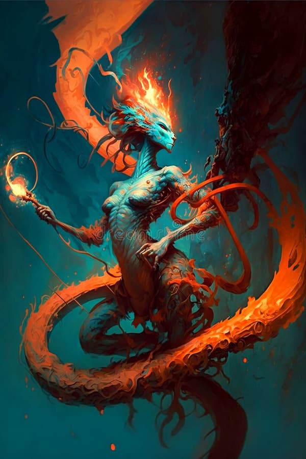 AI Generated Illustration of a Mysterious Mighty Fire Snake Creature ...