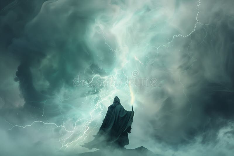 AI Generated Illustration of a Mystical Figure in a Cloak Amidst a ...