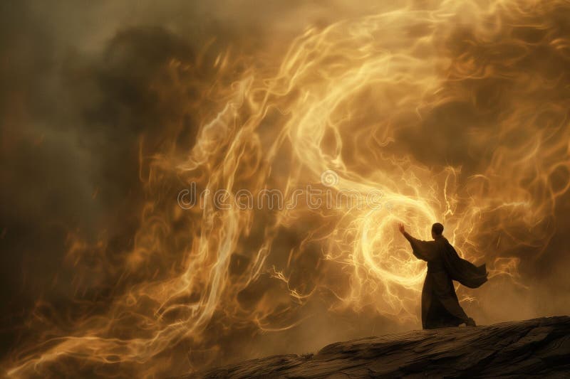 AI Generated Illustration of a Mystical Figure Conjuring a Fiery Spell ...