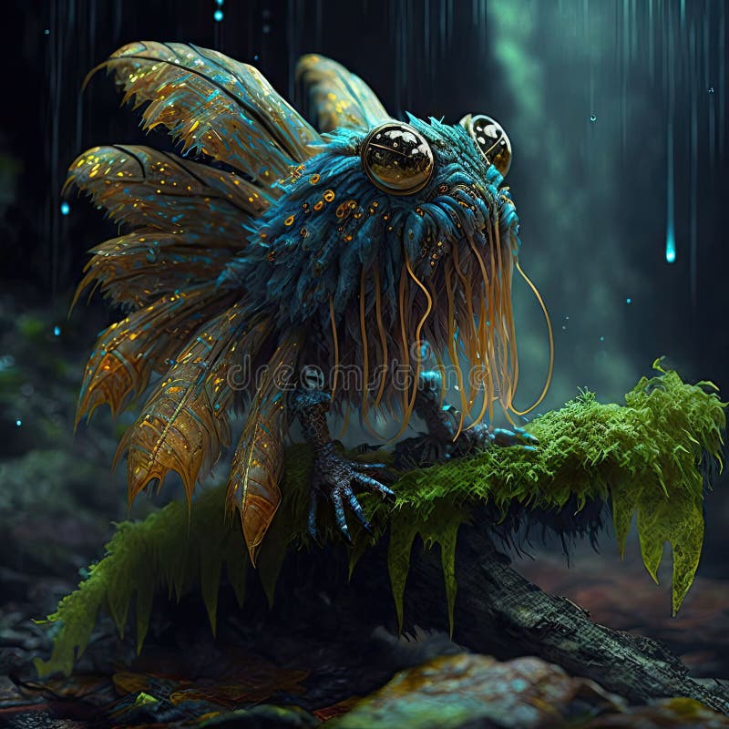 AI Generated Illustration of a Mythical Fish-bird with Golden and Blue ...