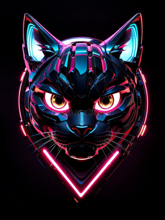AI Generated Illustration of a Neon Cat Head with Glowing Eyes ...