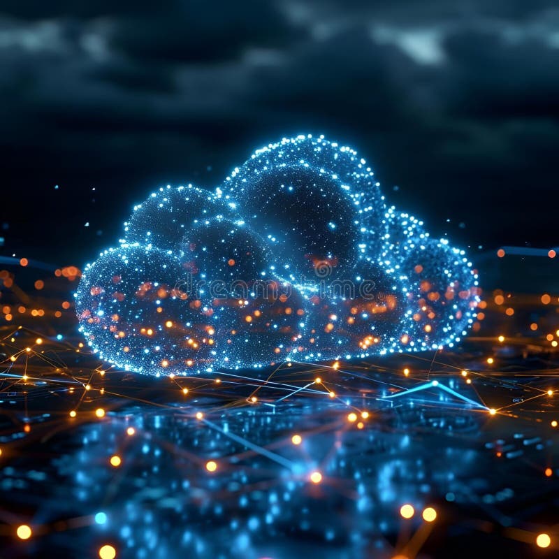 A Network Map in Front of a Dark Sky and Cloud Stock Illustration ...