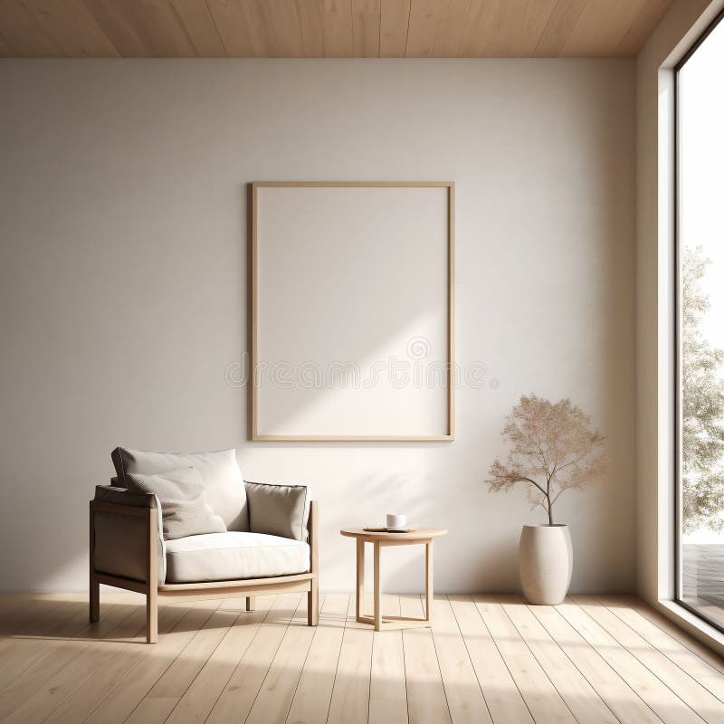 AI Generated Illustration of a Neutral, Empty Picture Frame Hangs in a ...