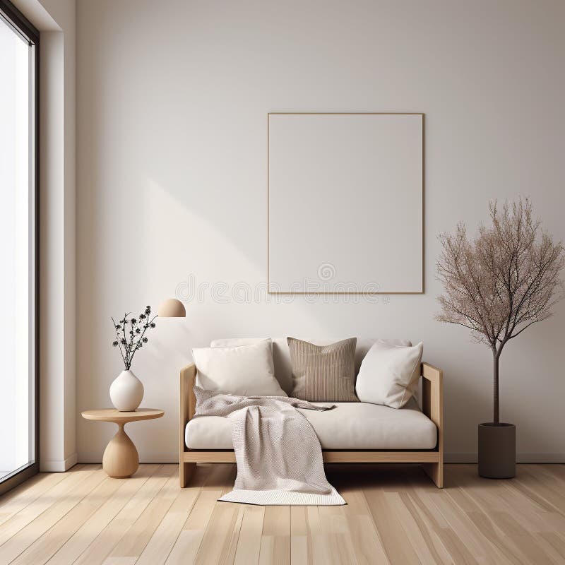 AI Generated Illustration of a Neutral, Empty Picture Frame Hangs in a ...