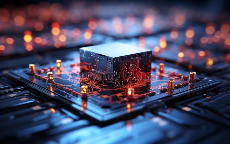 AI Generated Illustration of a New Supercomputer Chip with an Orange ...