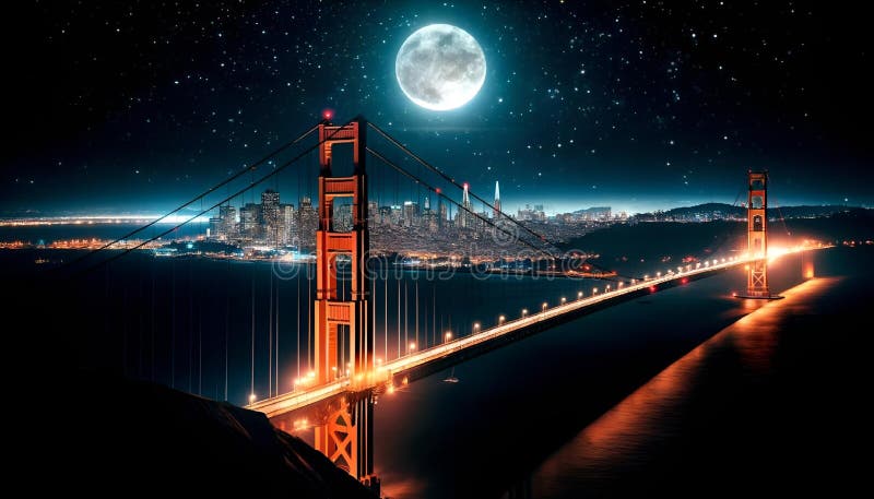 AI Generated Illustration of the Night View of Golden Gate Bridge Under ...