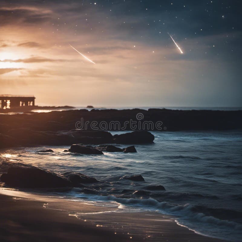 AI Generated Illustration of the Nightscape of a Tranquil Ocean ...