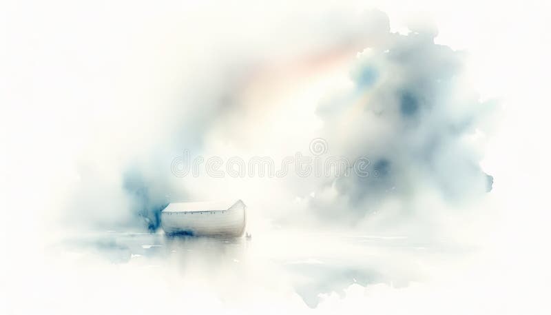 Noah S Ark. Watercolor Painting with Silhouettes of Animals Stock ...