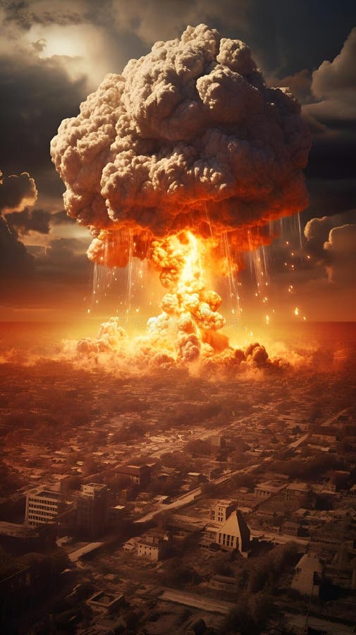 AI Generated Illustration of a Nuclear Explosion in the Sky Above an ...