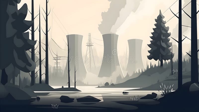 AI Generated Illustration of Nuclear Power Plant Stock Illustration ...