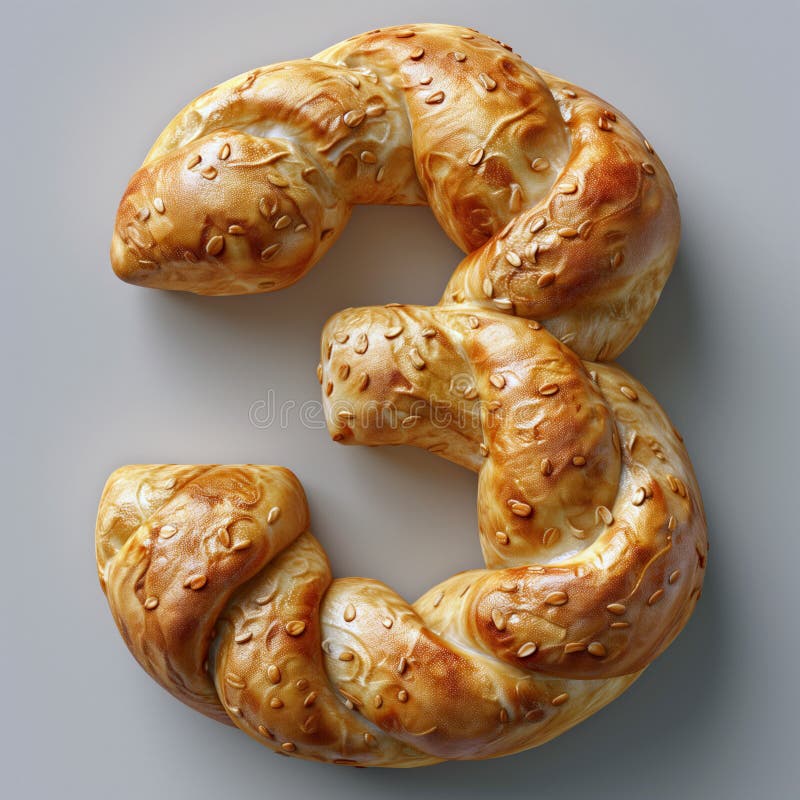 AI Generated Illustration of the Number 3 in the Shape of a Bread Stock ...
