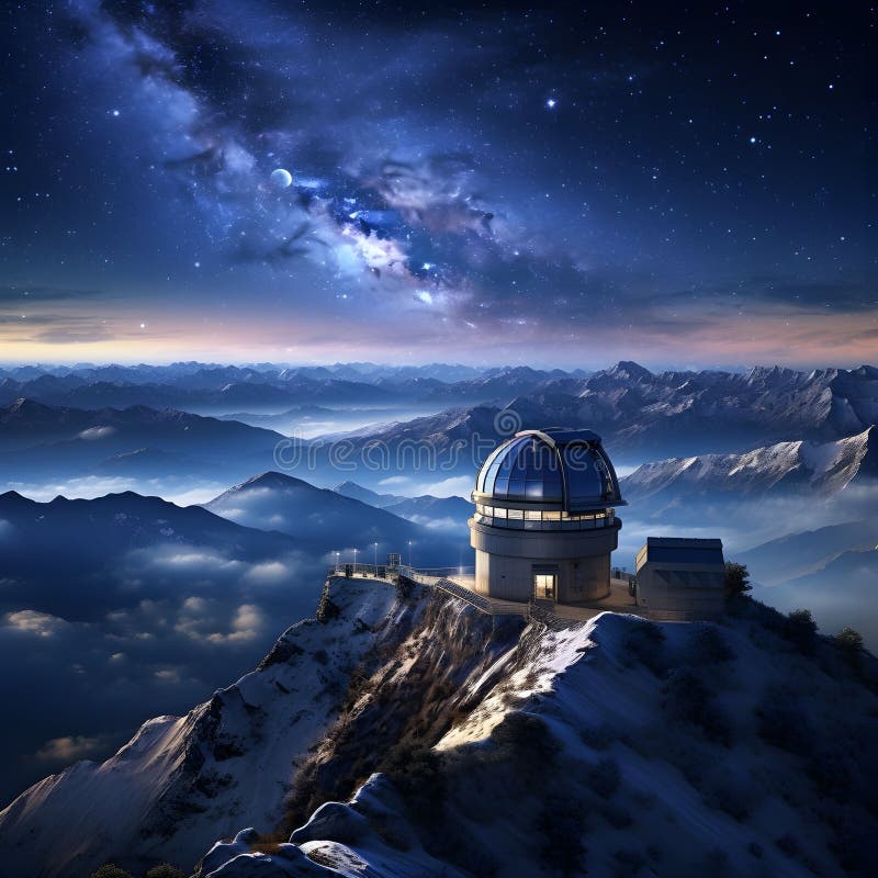 AI Generated Illustration of an Observatory on Top of a Mountain Under ...