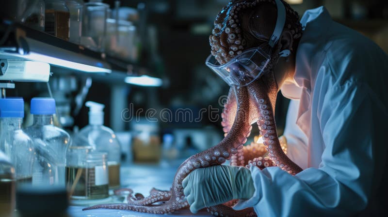 AI Generated Illustration of an Octopus Scientist Working in a ...
