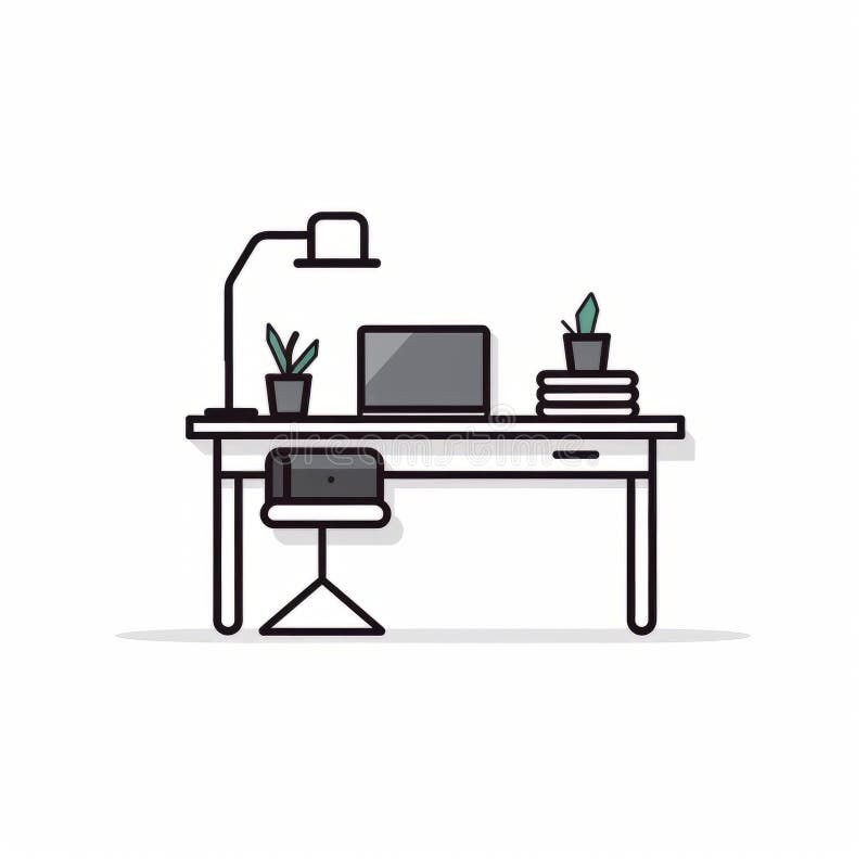 AI Generated Illustration of an Office Desk with a Computer and Potted ...