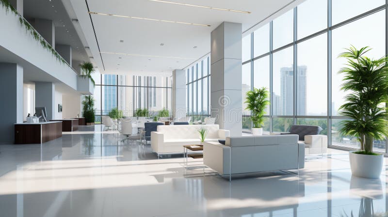 AI Generated Illustration of an Office with High Ceilings and Wide ...