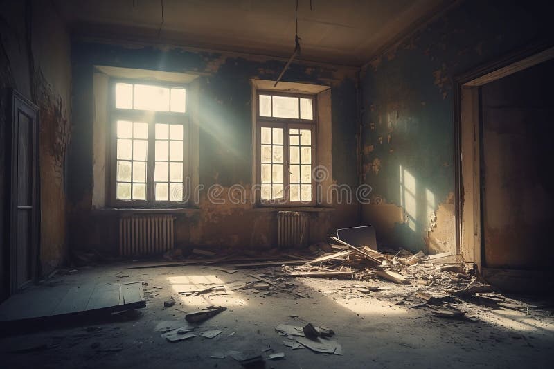 AI Generated Illustration of an Old Abandoned House Interior with the ...