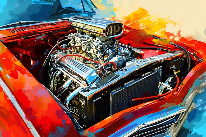 AI Generated Illustration of an Old Car Engine on Display. Stock ...