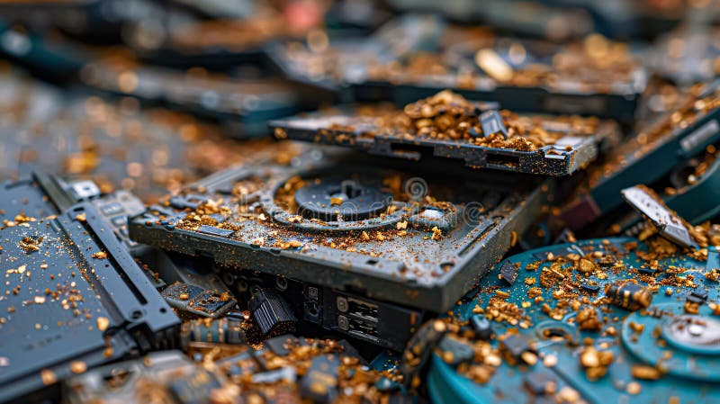 AI Generated Illustration of Old Computer Drives Scattered on a Dusty ...