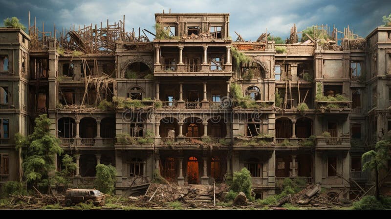 AI Generated Illustration of an Old Dilapidated Building with a ...
