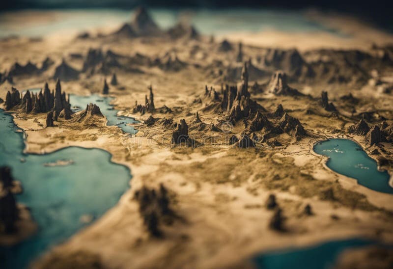 An Ancient Map with Many Water Types and Mountains in it Stock ...