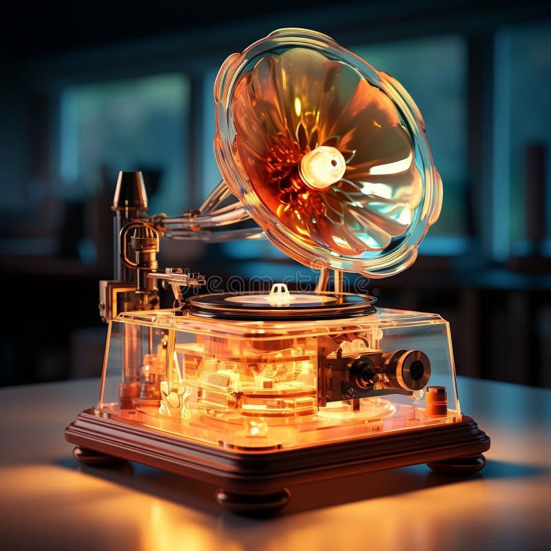 An Antique Record Player that Has Been Lit Up by Its Light Stock ...