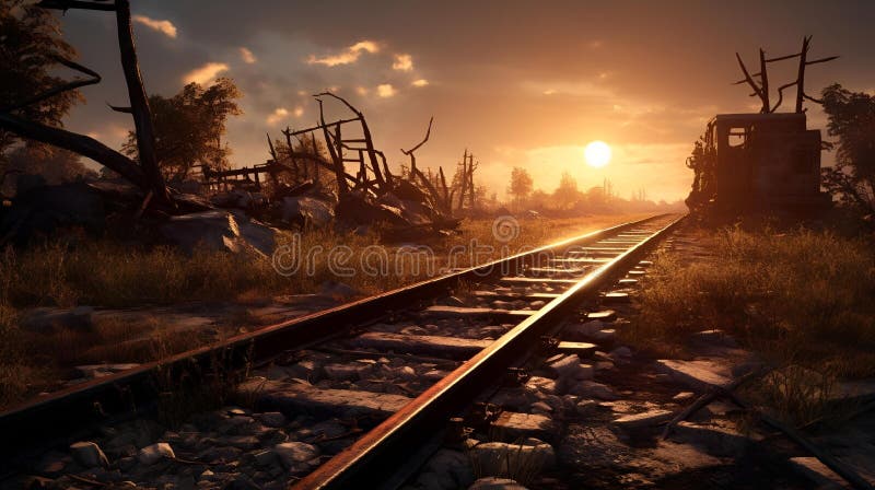 AI-generated Illustration of an Old Rusted Abandoned Railroad Tracks Stock Illustration ...