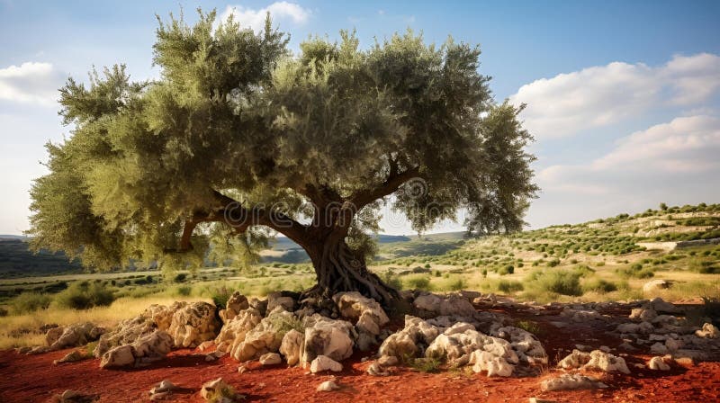 An Olive Tree that is in the Dirt with Rocks Around it Stock ...